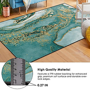 Bribay Area Rug, Washable and Non-Slip 3'x5' Navy Blue Ocean Green Gold Marble Sea Living Room Rug, Indoor Entryway Door Mat, Floor Mat Carpet for Bedroom, Kitchen Laundry, Bathroom