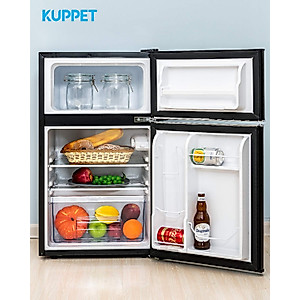 KUPPET Retro Mini Refrigerator 2-Door Compact Refrigerator for Dorm, Garage, Camper, Basement or Office, 3.2 Cu.Ft (Black)