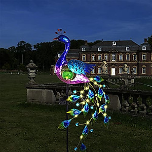 VEWOSTAR Garden Solar Lights Outdoor- Metal Peacock Garden Decor Solar Path Light Stakes Waterproof Landscape Light for Outdoor Yard Walkway Patio Lawn Ornaments