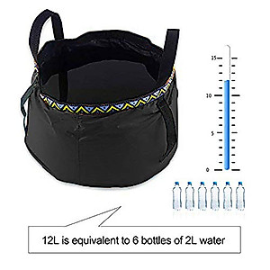 12L Portable Folding Wash Basin, Lightweight and Durable Compact Collapsible Foldable Water Bucket Container for Camping Hiking Fishing Travelling etc. (Black)