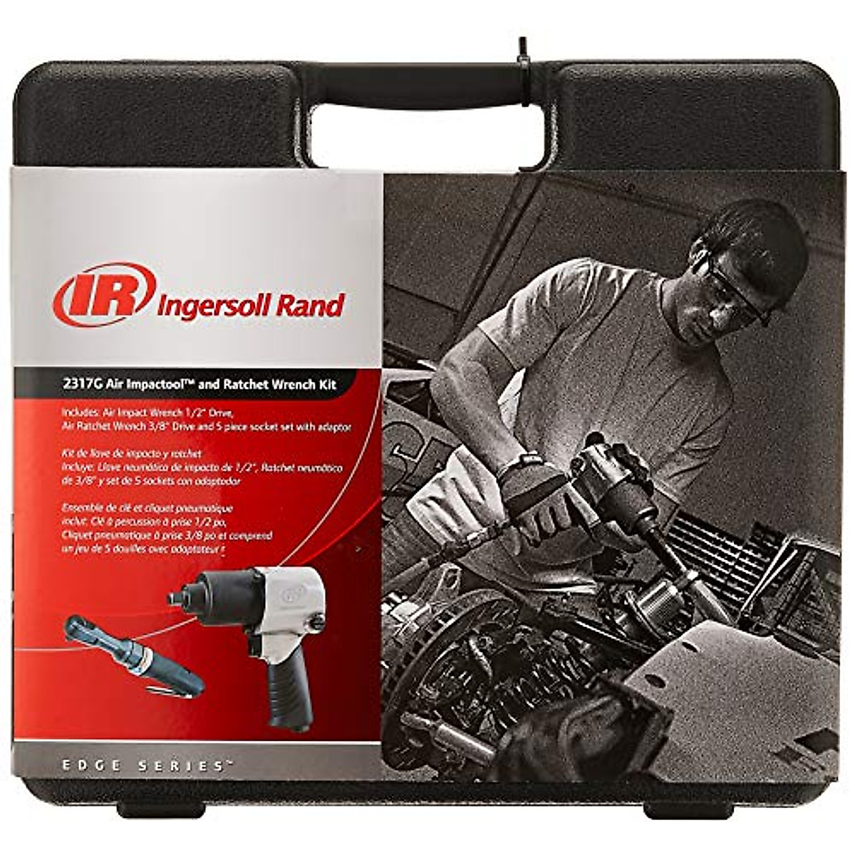 Ingersoll Rand 2317G Edge Series Kit with 231G Air Impact & 170G Air Ratchet Wrench, 5 Piece Socket Set and Storage Carry Case, Ergonomic Grips, Black