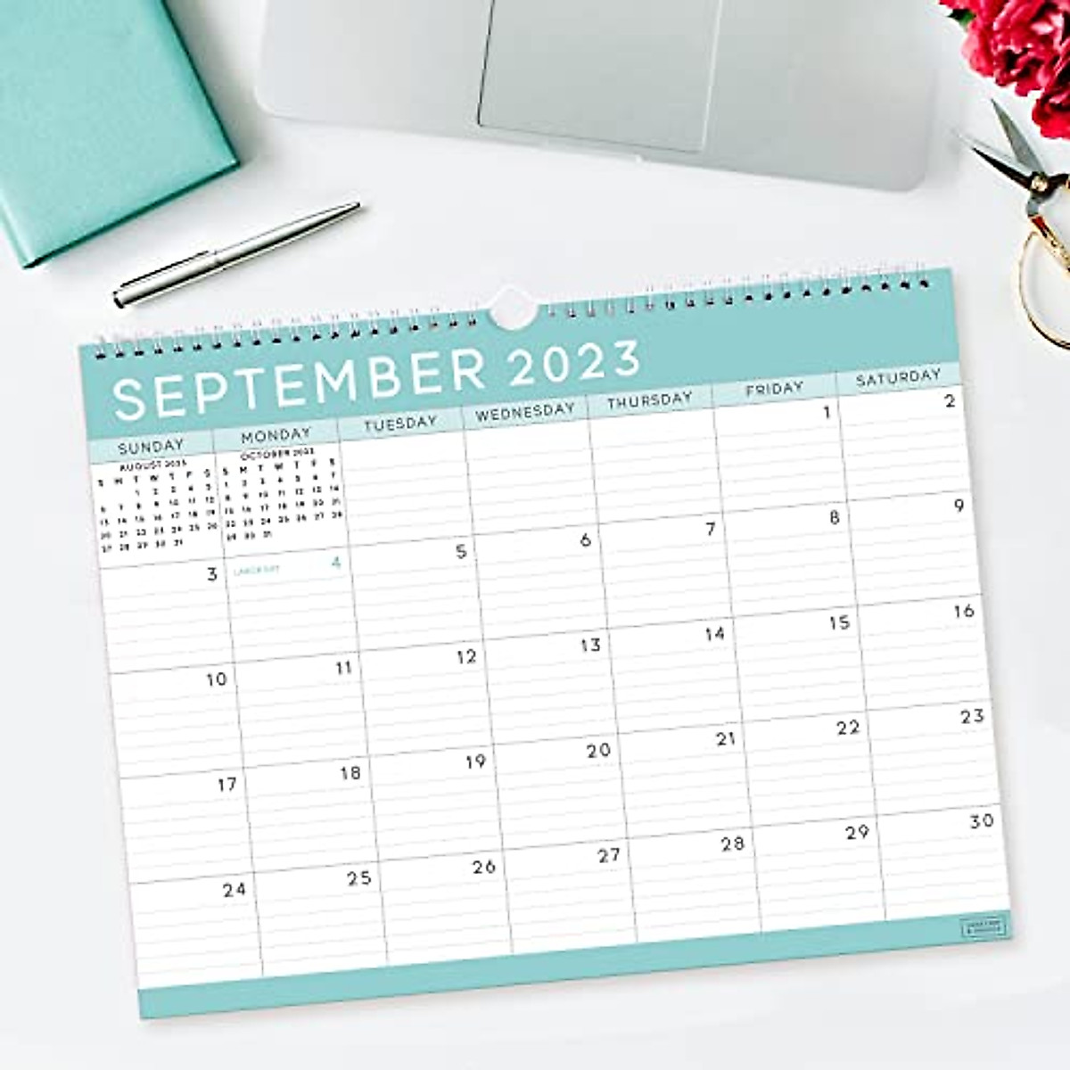 S&O Basic Teal Business Wall Calendar from Jan 2023-Jun 2024 - Tear-Off Monthly Calendar for Office - 18 Month Academic Wall Calendar 2023-2024 - Hanging Calendar with Monthly Mini-Calendars - 10.5x13.5”in