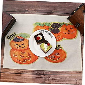 UPKOCH Linen Placemats 6 pcs Xcm Tableware Dinner Chic Unique Bowl Halloween Use Pumpkin Plate for Creative Placemat Dish Pad Printed Mat Parties Heat Burlap Table Insulation Jute Decor