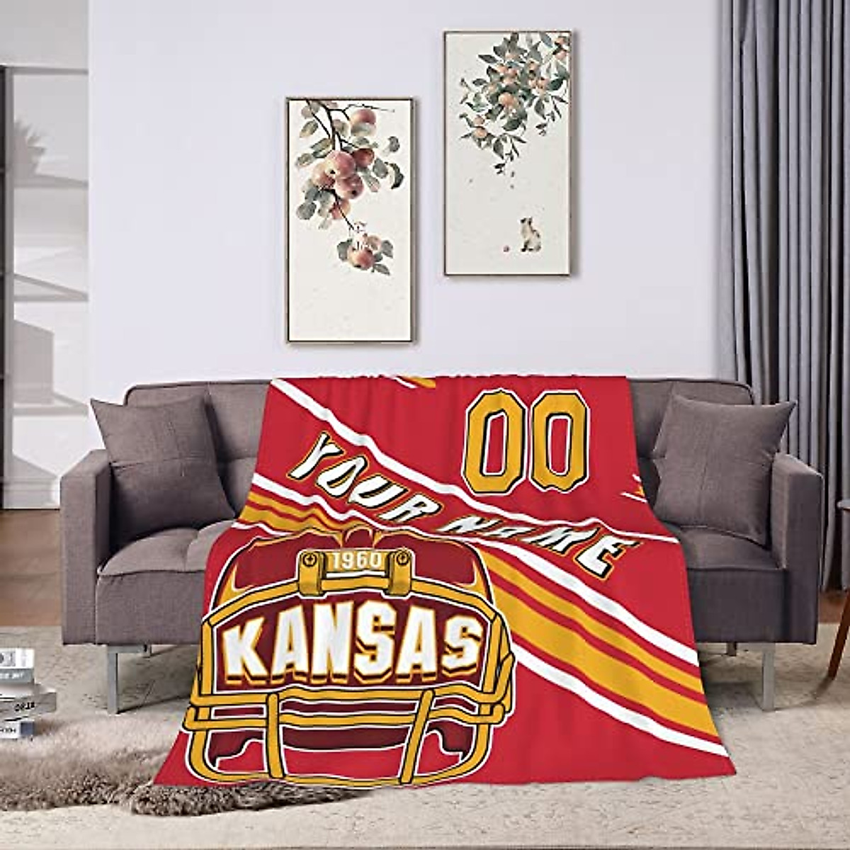 Yieking Custom Gifts for Men Football City Blanket for Bed Add Name and Number Throw Blankets, 40" x 50", 50" x 60", 60" x 80"