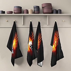 Exnundod Burning Skull Grim Reaper Kitchen Dish Towel, Reusable Absorbent Tea Towels Thin Microfiber Dishcloth for Drying Wiping Cleaning Decorative 18x28in