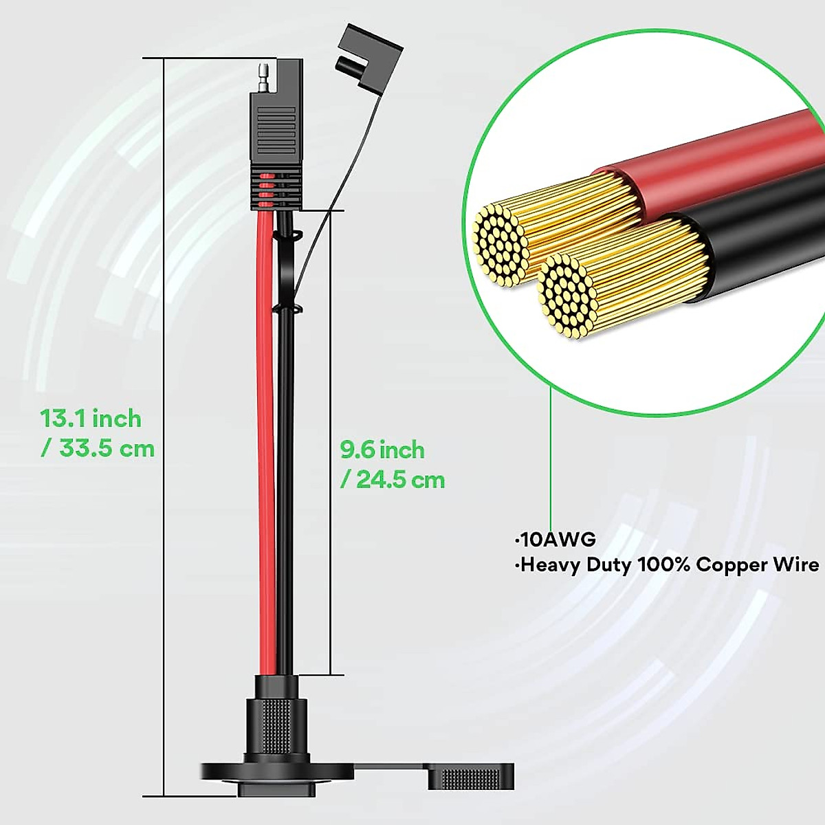Bateria Power SAE Connector Power Socket Sidewall Port, 10AWG Cable Weatherproof Cable Quick Connect Panel Mount Universal Flush Mount Adapter for Solar Generator Battery Charger (2 Pack)