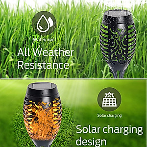 GLOWDAWN Solar Lights LED Flickering Flame Solar Torches Lights Waterproof Outdoor Lighting Solar Powered Pathway Lights Landscape Decoration Lighting for Garden Pathway Party - Auto On/Off, 8Pack