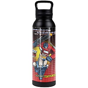 Transformers OFFICIAL Optimus Prime Black 24 oz Insulated Canteen Water Bottle, Leak Resistant, Vacuum Insulated Stainless Steel with Loop Cap