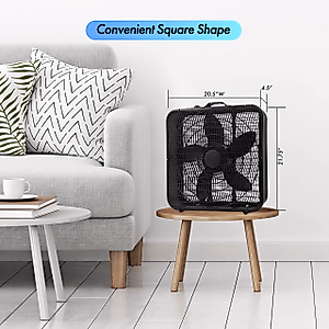 Comfort Zone Box Fan with Carry Handle, 20 inch, 3 Speed Full-Force Air Circulation with Air Conditioner, Floor Fan, Bedroom Fan, Airflow 15.03 ft/sec, Ideal for Home, Bedroom & Office, CZ200ABK