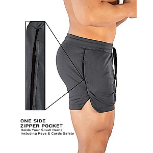 FLYFIREFLY Men's Gym Workout Shorts Running Lightweight Athletic Short Pants Bodybuilding Training Dark Grey