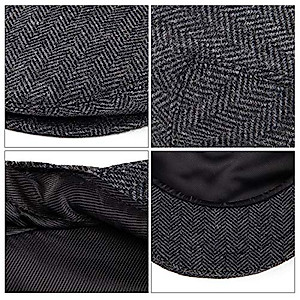 VOBOOM Men's Herringbone Flat Ivy Newsboy Hat Wool Blend Gatsby Cabbie Cap (Dark Grey, 7 5/8)