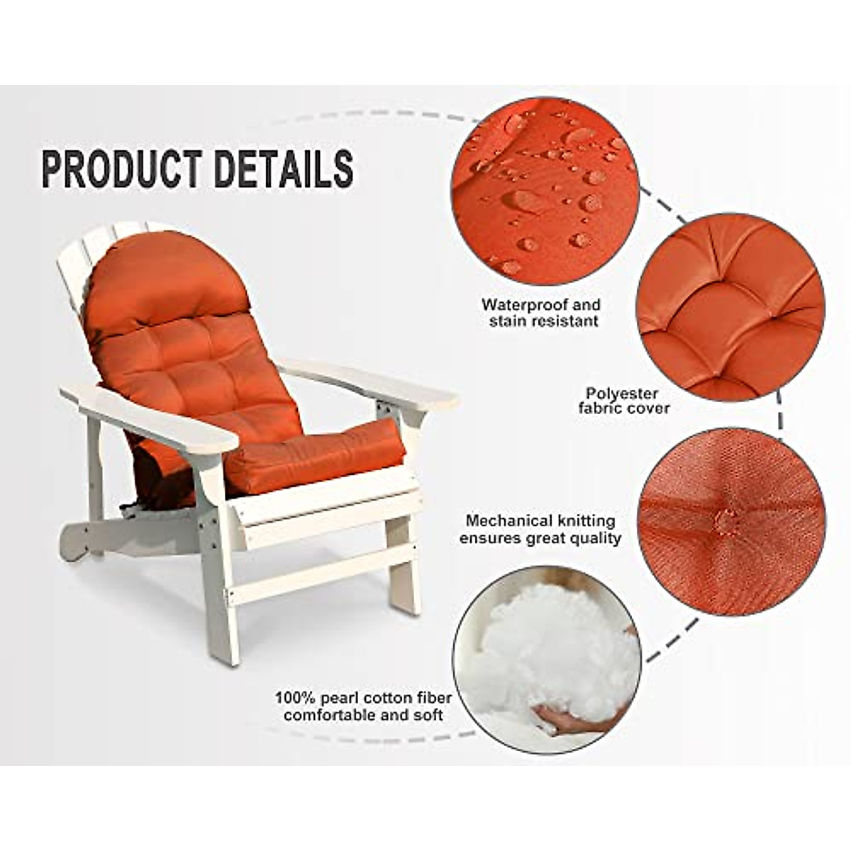 COSNUOSA Rocking Chair Cushion High Back Adirondack Chair Cushion Waterproof Patio Cushions for Outdoor Furniture Orange