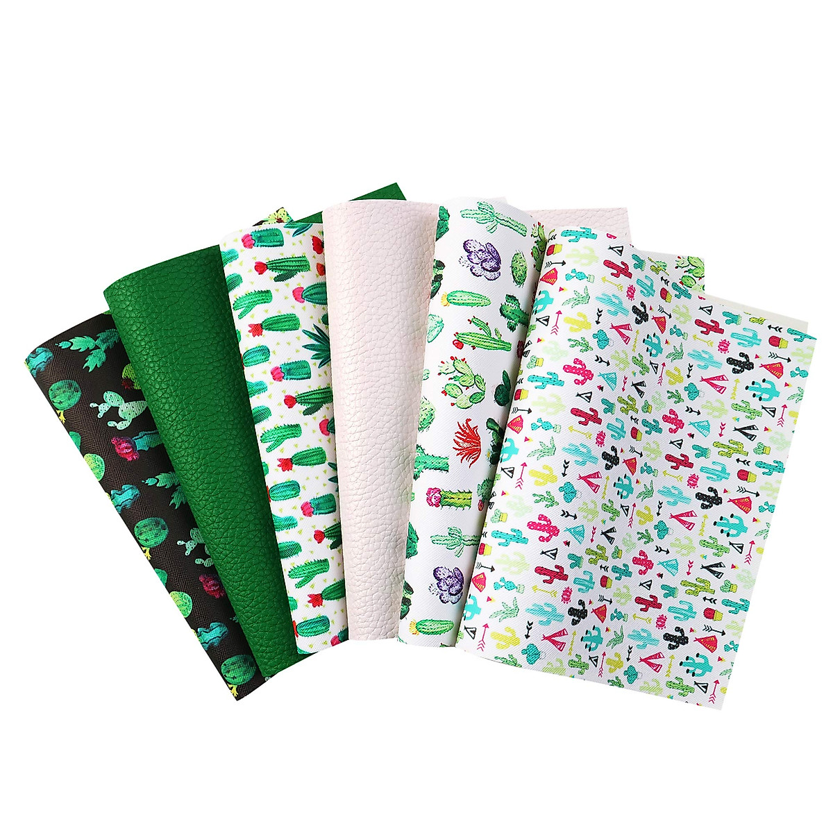 David accessories 6 Pcs 7.7"x12.9" (20 cm x 33 cm) Lychee Pattern Plant Cactus Printed Faux Leather Fabric Sheets Include 2 Kinds of Leather Fabric for DIY Bows Earrings Making Crafts (Cactus)