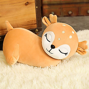 WUZHOU Cute Deer Plush Toys, Soft Reindeer Pillow Toys, Elk Deer Figurine Dolls, Stuffed Animals Plushie Decor, Christmas Birthday Gifts for Kids Girls Boys (Tilting her Head,11.8in)