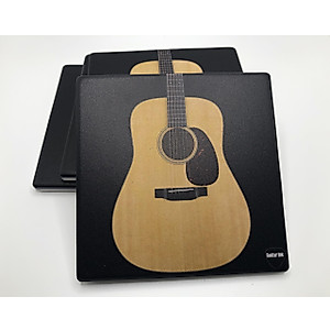 Guitar Ink – Dreadnought Acoustic Guitar Ceramic Drink Coaster Set 4 Pack - Square 4 1/4" Ceramic with Cork Bottom Gift