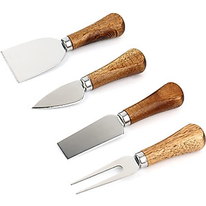 Linwnil Cheese Knives Set with Gift for Charcuterie Board Accessories Stainless Steel Knife with Wood Handle Cheese Slicer Cutter (Wood-4set)