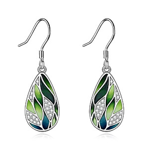 VONALA 925 Sterling Silver Green Earrings for Women Bamboo Leaf Earrings Dangle Enamel Earrings Green Leaf Jewelry Gifts for Her
