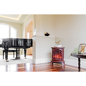 e-Flame USA Tahoe LED Portable Freestanding Electric Fireplace Stove Heater - Realistic 3-D Log and Fire Effect (Red)