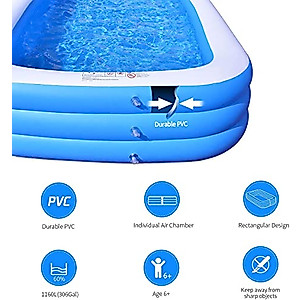 Inflatable Swimming Pools 120" X 72" X 22"Full Size Splashing Pool for Adults, Kids, Toddlers, Blow up Paddling Pool for Indoor,Outdoor, Garden, Courtyard, Summer Party