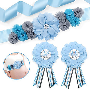 Blue Elephant Maternity Sash Mom to Be & Daddy to Be Corsage Set Blue and Gray Flower Belly Belt Blue Belly Sash Corsage Blue Little Peanut Theme Baby Shower Maternity Photography Keepsake