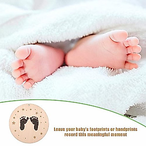 Baby Announcement Sign, 5.9 inch Double Side Wooden Birth Announcement Sign with Ink Pad for Baby Hand and Footprints for Hospital Hello World Newborn Announcements