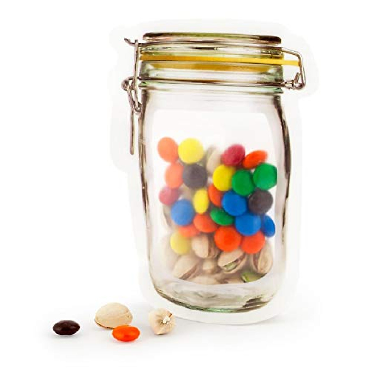 NATX 50Pcs Mason Jar Pattern Food Storage Bag Reusable Portable Stand Up Smell Proof Ziplock Bags Snack Saver Container Retail Package Bag Frosted Pouches Yellow 6×4.2in (15.7×10.5cm)