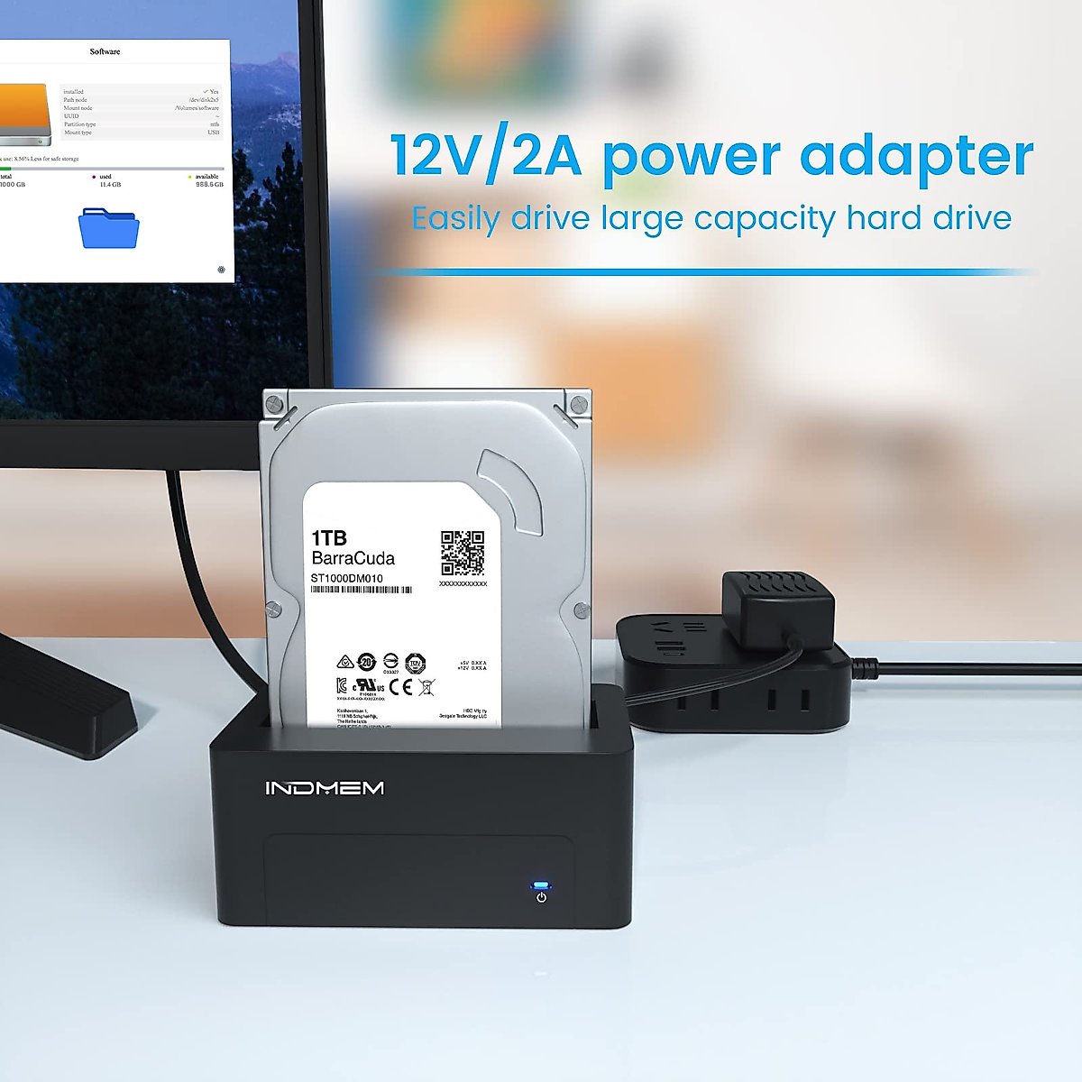 SAS to USB 3.0 Adapter, SAS/SATA Hard Drive Reader Enclosure Docking Station for 2.5/3.5 inch HDD SSD with 12V/2A Power Adapter