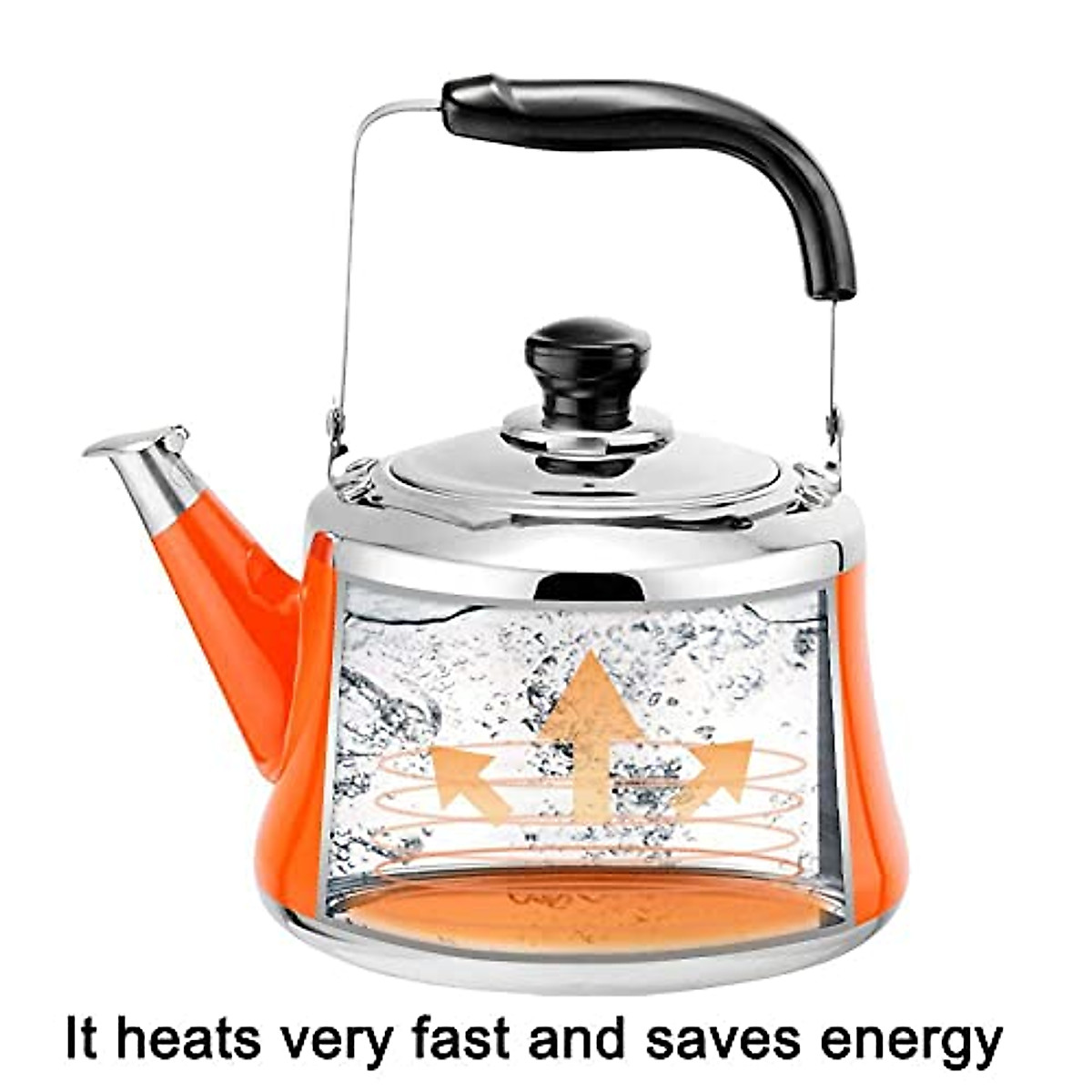 TailVeil Orange Tea Kettle, Tea Kettle Stovetop Teapot 304 Stainless Steel Tea Pots for Stove Top, Anti-Hot Handle,with removable tea basketSuitable for All Heat Source, Orange (2.11 Quart)