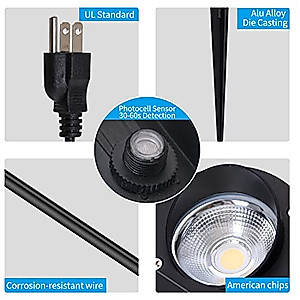 AOTSTIK 18W Outdoor LED Spotlight with Photocell Sensor Waterproof Dusk to Dawn Landscape Lighting 5000K Neutral Light for Tree Yard Flag Garden Decor 3 FT UL Cord with US 3-Plug in (1 Pack)