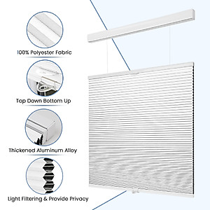 Allesin Top Down Bottom Up Cellular Shades,Blackout Cellular Shades Noise Reduction,Cordless Cellular Shades Room Darkening Honeycomb Shades,Blackout (White,32"x64") Easy to Install