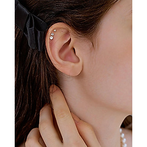 COCHARM 14K Solid Gold Cartilage Tragus Earring Stud 16g Yellow Gold Helix Stud Rings for Women 14KT Gold 6mm Length Piercing Stud