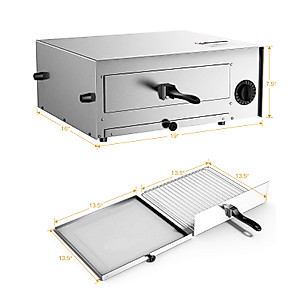 S AFSTAR 1450W Electric Pizza Oven, Stainless Steel Pizza Oven Countertop with Insulated Handle & Removable Tray, Commercial Pizza Maker Fits Pizzas up to 12" Diam for Restaurant Home Party