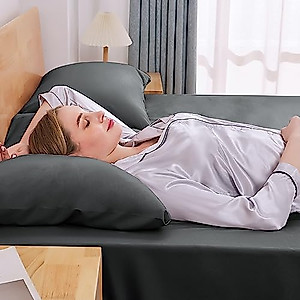 JOLLYVOGUE Bed Sheets Queen 4 Pieces, Dark Grey Sheet Set for Bedroom with Deep Pocket, Cooling Bed Sheets with 1 Flat Sheet, 1 Fitted Sheet & 2 Pillowcases