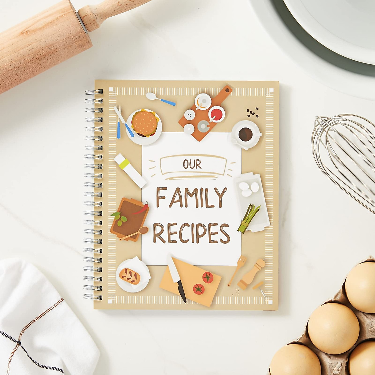 Family Recipe Book To Write In, Spiral Bound DIY Make Your Own Cookbook with 90 Pages (Blank Inside, 6.5 x 8.2 In)