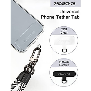 project-cb Phone Tether Tab 2 Pack,Universal Phone Lanyard Patch Without Adhesive,Phone Strap Replacement Part for Cell Phone (Black&Clear)