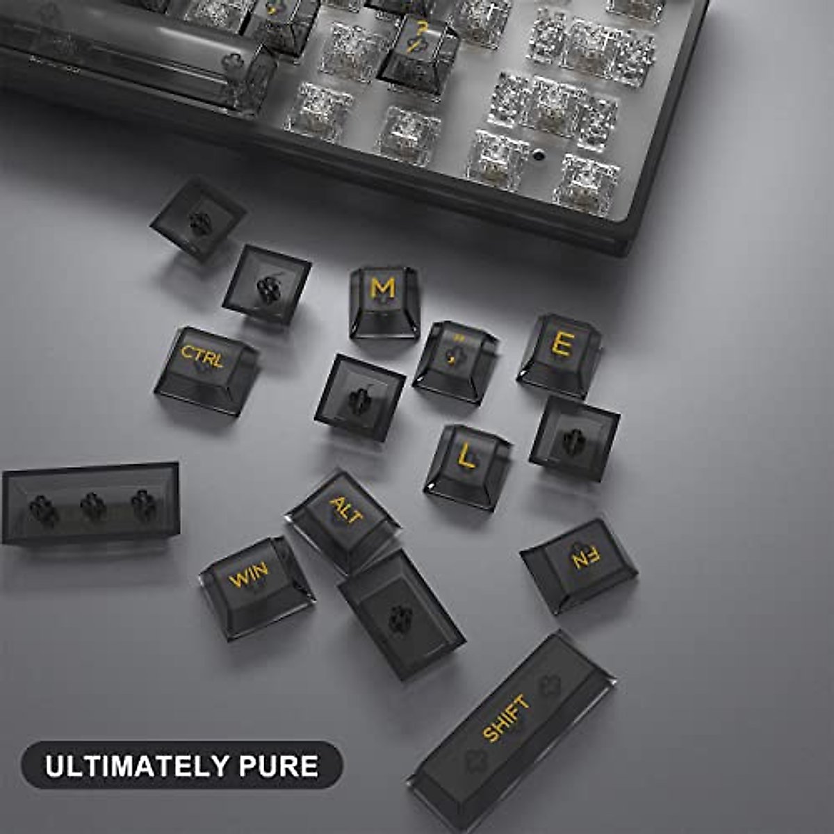 dagaladoo 140 Keys Black Clear Keycaps Full Set, Custom Cherry Profile Keyboard Keycaps, XVX Transparent PC Material Keycaps for 60% 65% 75% 100% Cherry Gateron Mx Switches Mechanical Keyboard