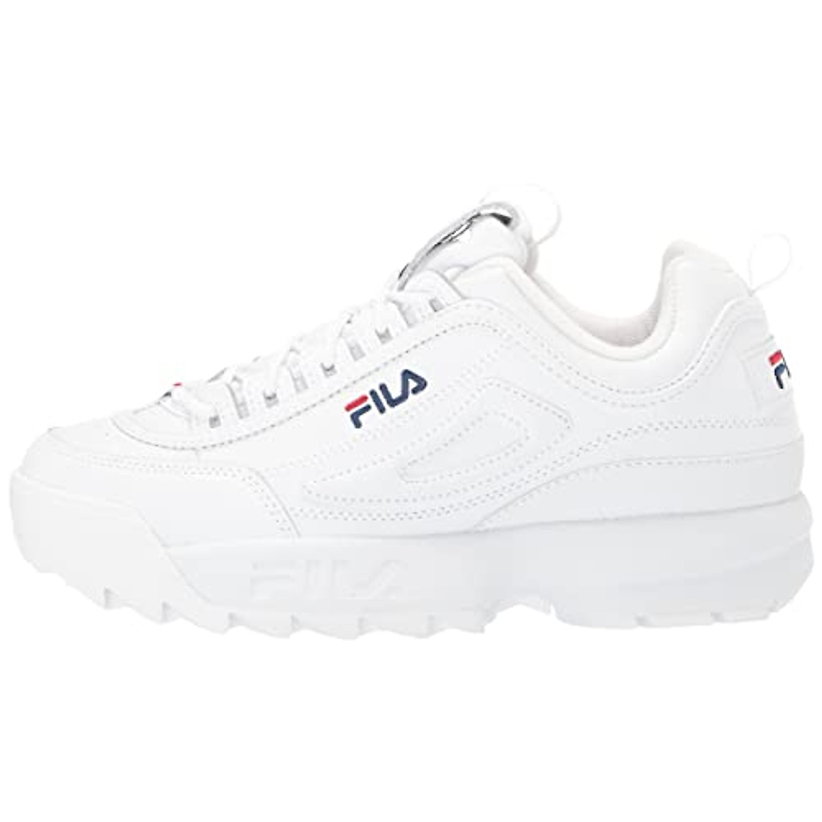 Fila Women's Disruptor II Premium Comfortable Sneakers, White/Navy/Red, 8.5