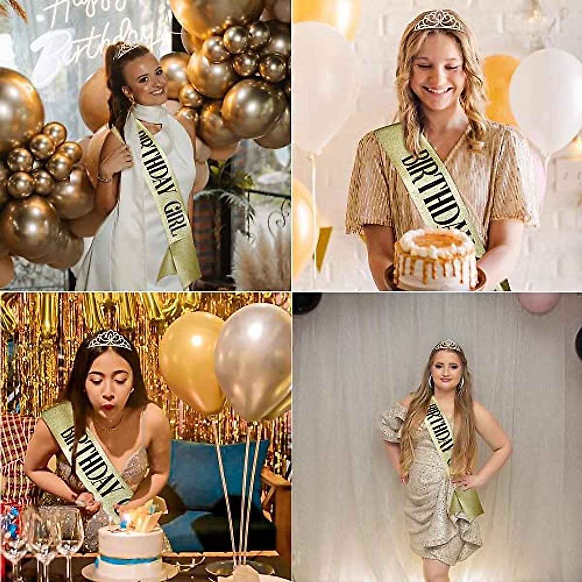 FASOTY Birthday Crown and Birthday Girl Sash Birthday for Women Crowns Tiara for Women and Birthday Sash for Women Birthday Decorations for Girls Rhinestone Crown Princess Birthday Decorations Gold