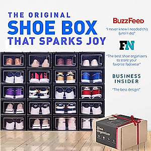 FINESSY Small Shoe Organizer Shoe Storage Box, Shoe Boxes Clear Plastic Stackable, Clear Shoe Boxes Stackable Black Shoe Organizer For Closet Shoe Containers Shoe Box Storage Containers (Dark Blue)