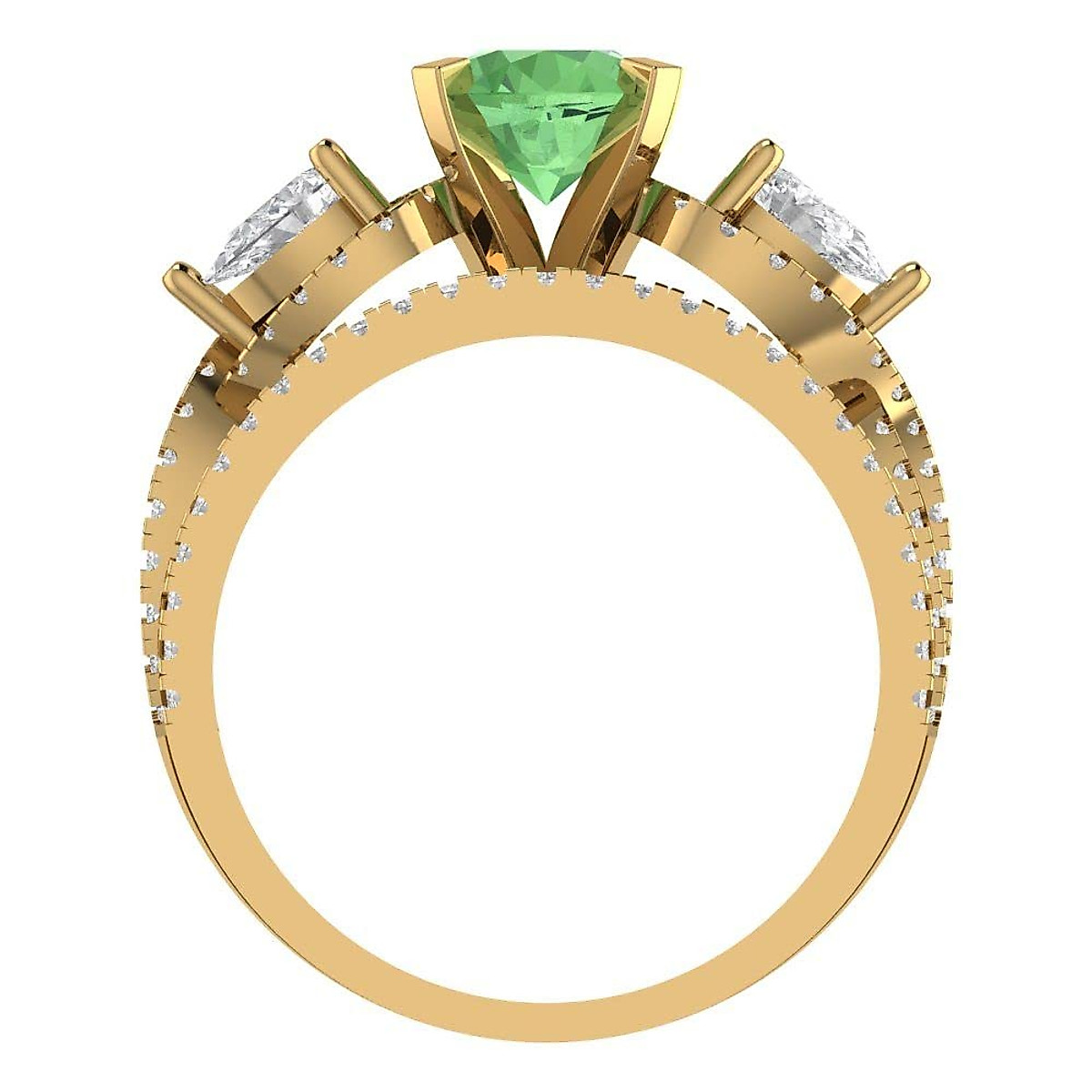 Clara Pucci 2.0ct Round Cut 3 stone Green Simulated Diamond Engagement Promise Anniversary Bridal Ring Band set 18K Yellow Gold 4.5