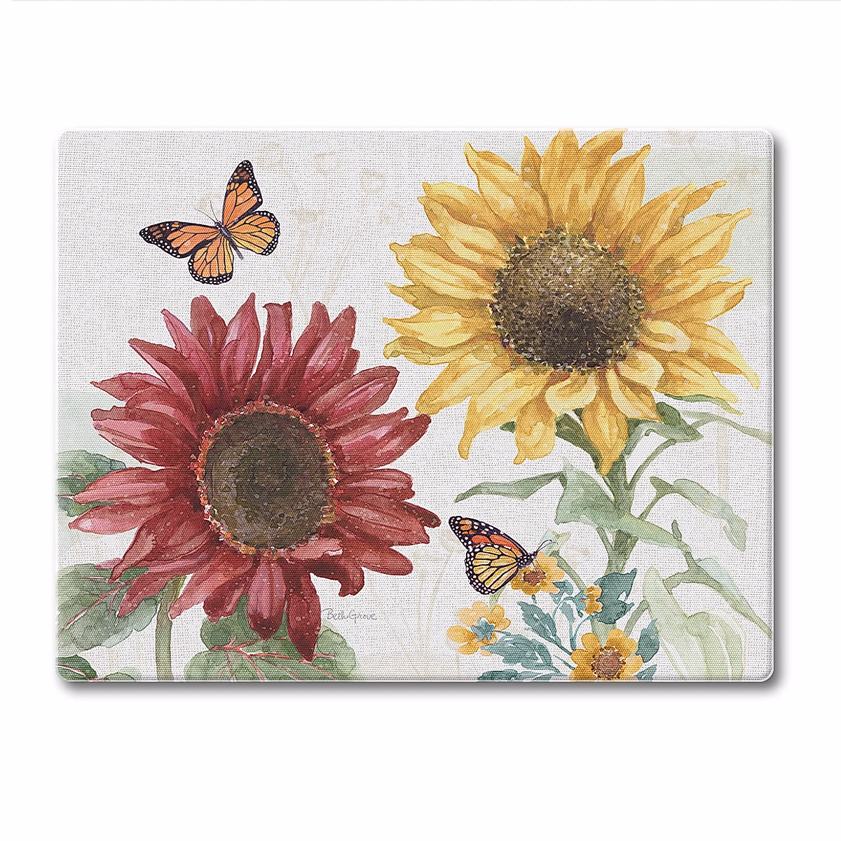 CounterArt Sunflower Splendor 3mm Heat Tolerant Tempered Glass Cutting Board 10” x 8” Manufactured in the USA Dishwasher Safe