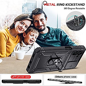 LeYi for Galaxy A13 5G / A04s Case: Slide Camera Cover + [2 Pcs] Tempered Glass, for 360 Military-Grade with Kickstand, Black