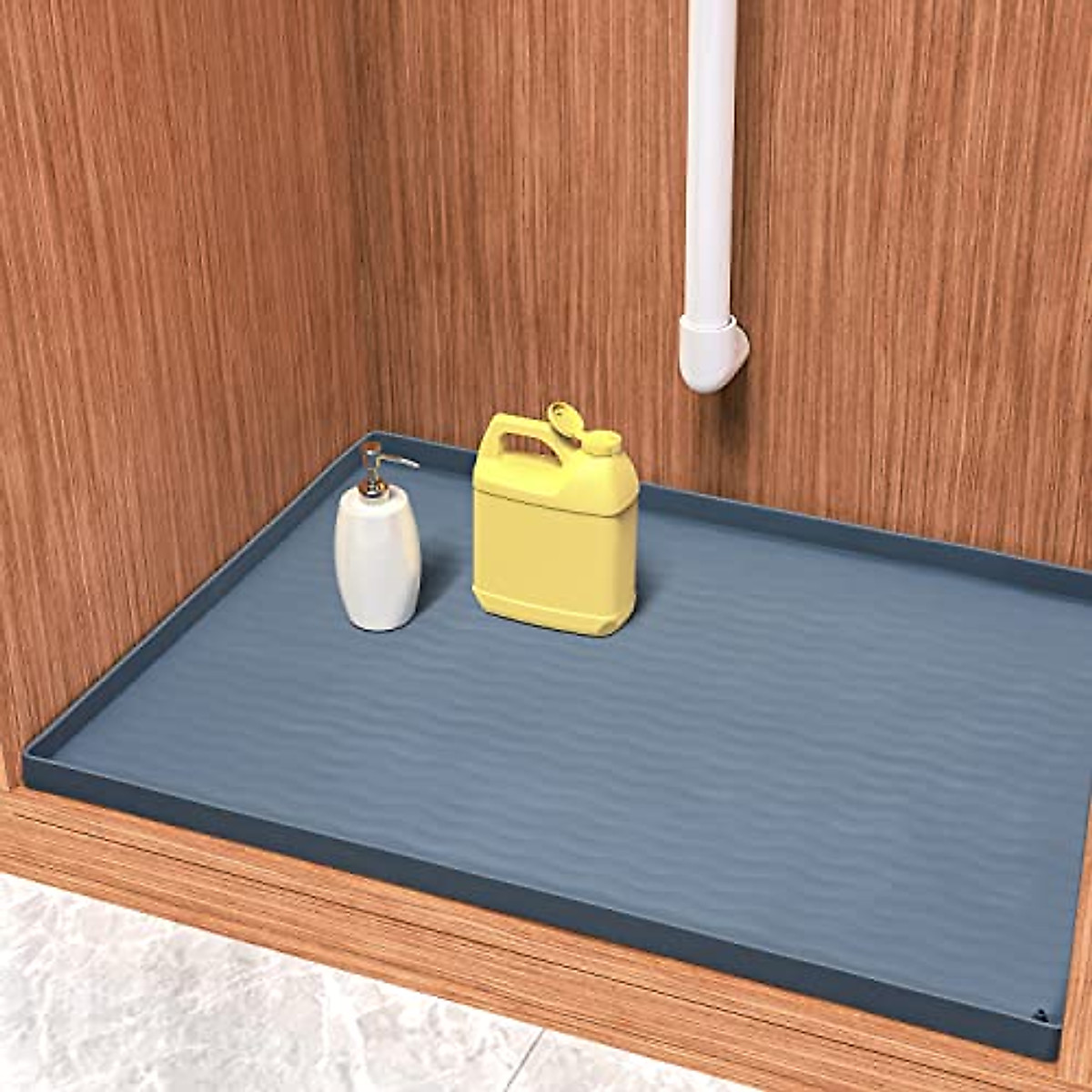 URMONA Under Sink Mat, 28'' x 22'' Under Sink Mat for Kitchen Waterproof, Silicone Under Sink Liner Drip Tray, Sink Cabinet Protector Mats for Kitchen Bathroom, Drak Grey