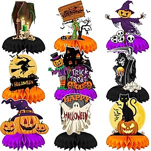MEILINJIAN 9 Pack Halloween Table Centerpiece Halloween Decorations Honeycomb Centerpieces Halloween Birthday Party Decorations Supplies
