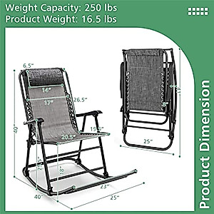 ZHYH Patio Camping Rocking Chair Folding Rocking Chair Footrest Blue