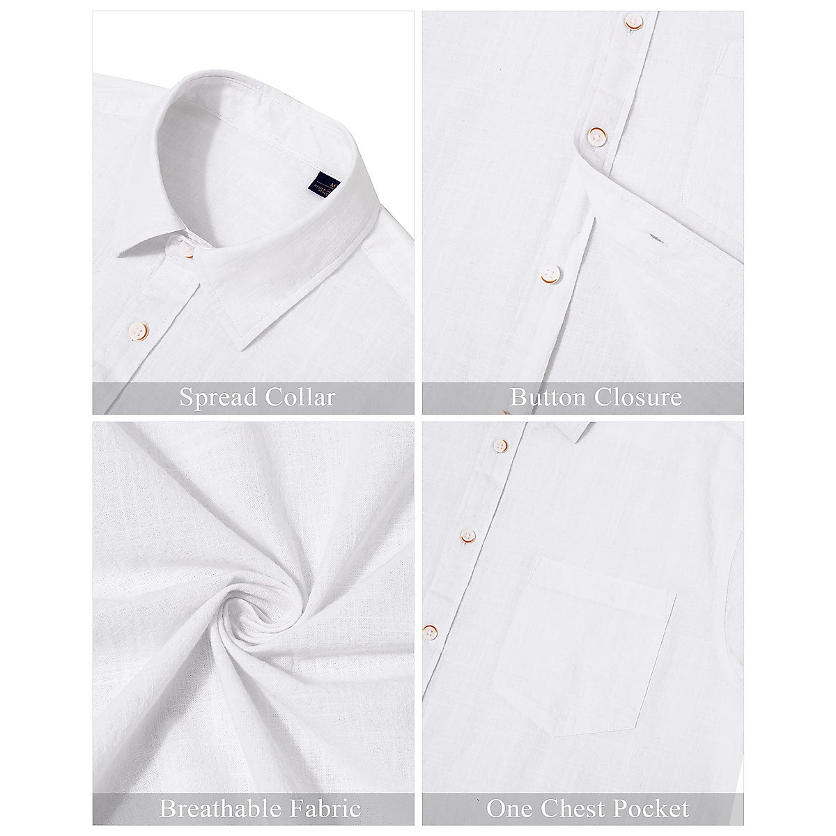 J.VER Men's Half Sleeve Linen Shirt Solid Casual Button Down Shirts Summer Beach T-Shirt with Pocket White X-Large