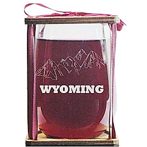 Orange Kat Wyoming Mountains Stemless Wine Glass with Presentation Packaging