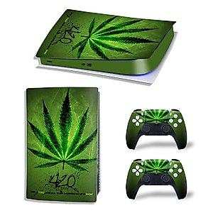 UUShop Skin Sticker Decal Cover for PS5 Digital Edition Console and Controllers Weeds Leaf