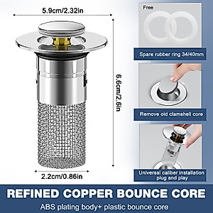 Pop Up Sink Drain Filter,Universal Bathroom Sink Stopper,Basin Sink Plug with Removable Stainless Steel Filter Basket Hair Catcher for US Bathroom Sink Stopper Replacement,Floor Sink Drain Strainer