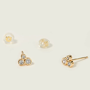 MEVECCO Tiny Beads Stud Earrings for Women 18K Gold Plated Stud Earrings Dainty Pave CZ Mini Cute Flower Simple Delicate Minimalist Stud Earrings Gift for Her